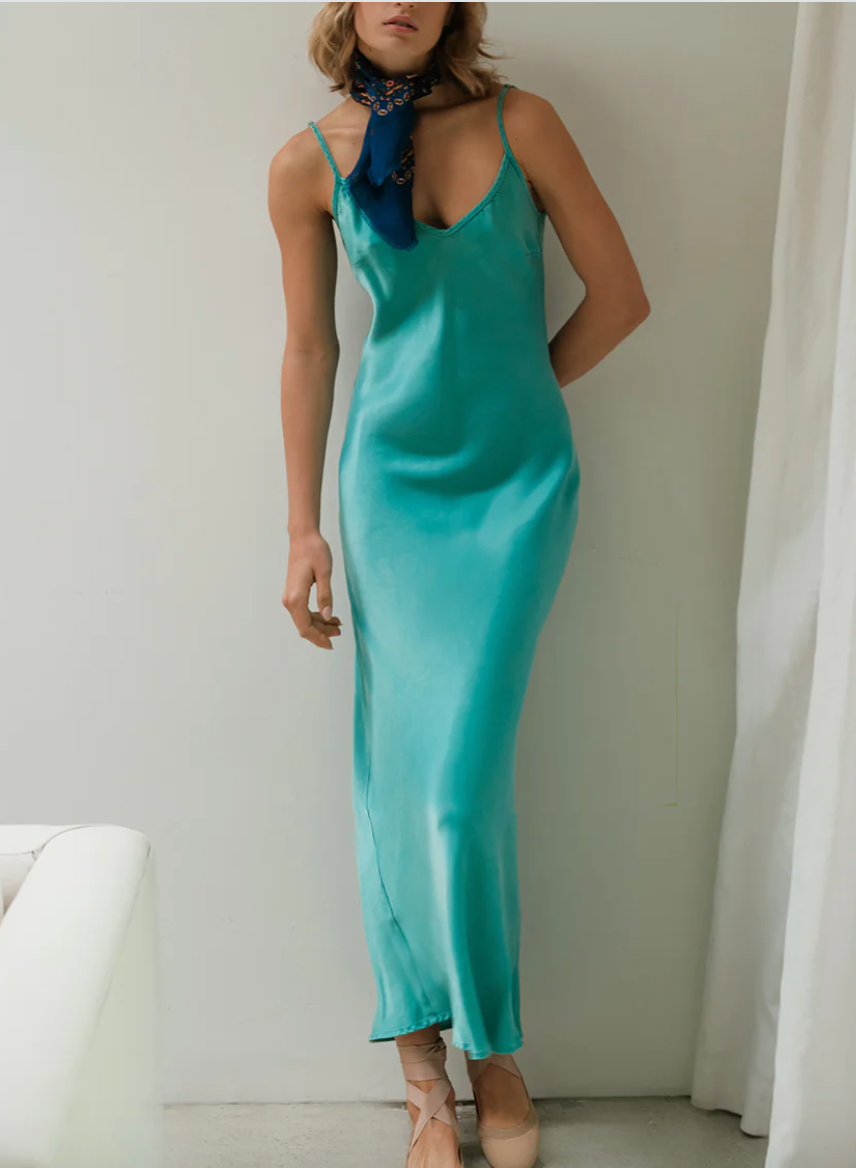 Cali Dreaming Jones Slip Dress in Tiffany Blue | Grace Geier